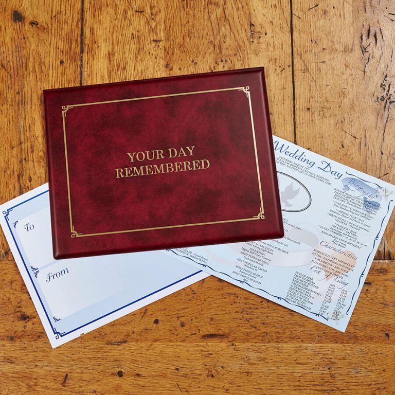 Wedding Certificate in a luxury folder, Birthdate Newspapers and Unique ...